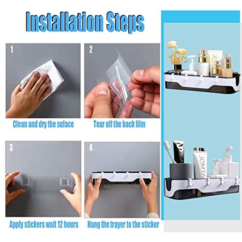 Potenco Shower Caddy Shelf Organizer Storage 2 Pack, Wall Adhesive Shower Holder for Shampoo No Drilling, Rustproof Storage Rack Shower Shelf Suction Removable for Bathroom Kitchen Bedroom