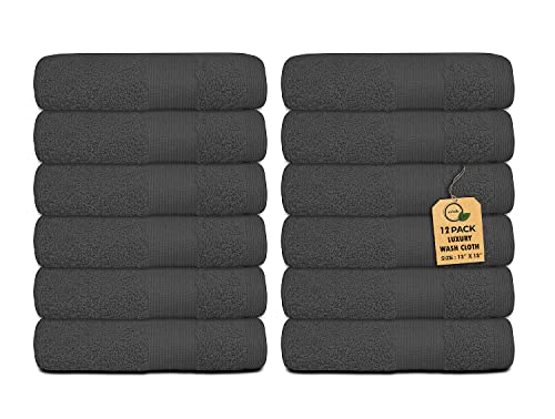 Softolle Premium Wash Cloths - 100% Combed Ring Spun Cotton WashCloth - Pack of 12 Luxury Washcloths – Ultra Soft Face Towels - Highly Absorbent Wash Cloth for Face- 13" x 13" Inches (Grey)
