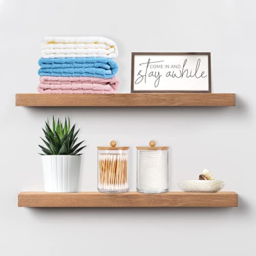 SGHUO Bamboo Bathroom Accessories Sets of 4, Soap Dispenser, 2 Qtip Holder Jars, Toothbrush Holder, Bathroom, Boho Decor