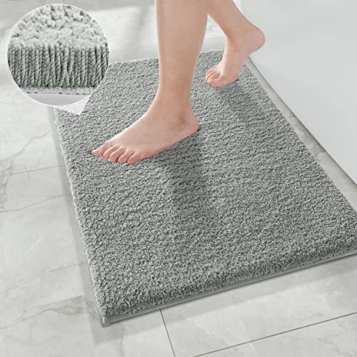 Yimobra Bathroom Rugs, Extra Soft Comfortable Bath Rugs, Non-Slip, Water Absorbent and Thick Bathroom Floor Mat, Machine Washine, Shaggy Rugs for Shower Bathtubs, 24"x17", Pure Grey