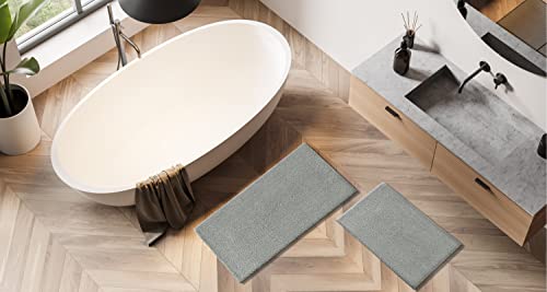 Yimobra Bathroom Rugs, Extra Soft Comfortable Bath Rugs, Non-Slip, Water Absorbent and Thick Bathroom Floor Mat, Machine Washine, Shaggy Rugs for Shower Bathtubs, 24"x17", Pure Grey