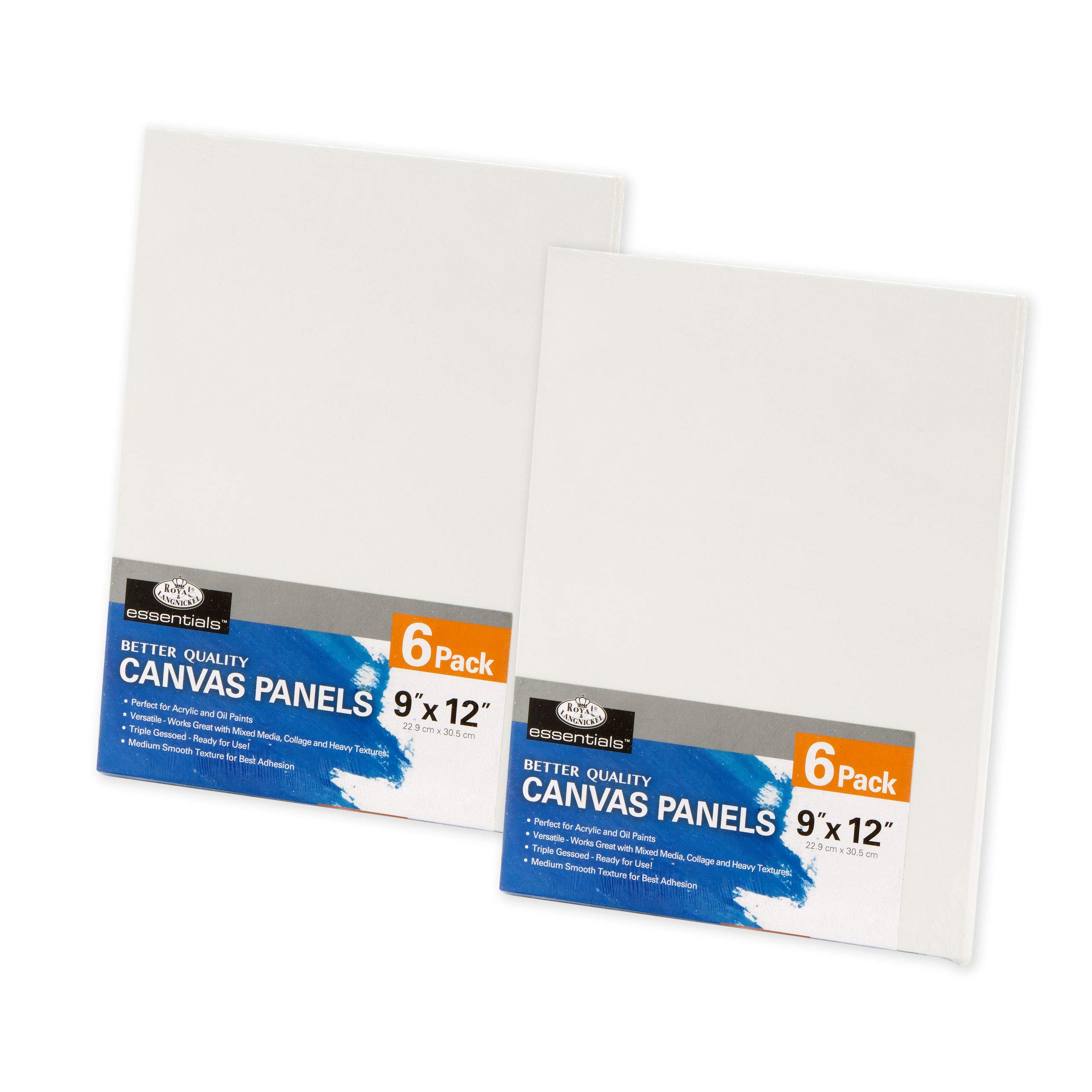 Royal & Langnickel Essentials 9x12 Triple Gessoed Canvas Panel Value Pack, for Oil and Acrylic Painting, 12 Pack