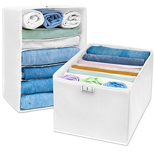 Inoviti Wardrobe Clothes Organizer for Folded - Upgraded & Sturdy Closet Shelf , Pants Tshirt Dresser Organizers Storage Bin Jeans Leggings [2Pcs], White, 14.17x9.84x7.87 inches
