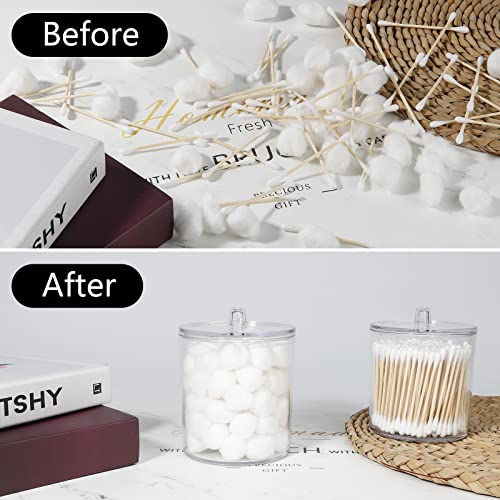 Qtip Holder Storage Canister Clear Plastic Jar for Cotton Ball,Cotton Swab,Cotton Rounds,Floss Picks, Hair Clips,Qtip Dispenser Apothecary Jars,Bathroom Organizer,Makeup Organizer with 6 Labels(15 oz+20 oz)