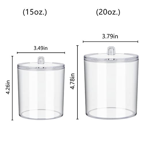 Qtip Holder Storage Canister Clear Plastic Jar for Cotton Ball,Cotton Swab,Cotton Rounds,Floss Picks, Hair Clips,Qtip Dispenser Apothecary Jars,Bathroom Organizer,Makeup Organizer with 6 Labels(15 oz+20 oz)
