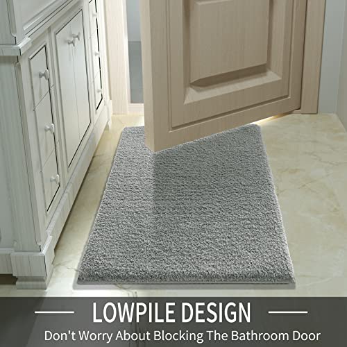 Yimobra Bathroom Rugs, Extra Soft Comfortable Bath Rugs, Non-Slip, Water Absorbent and Thick Bathroom Floor Mat, Machine Washine, Shaggy Rugs for Shower Bathtubs, 24"x17", Pure Grey