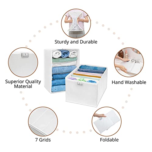 Inoviti Wardrobe Clothes Organizer for Folded - Upgraded & Sturdy Closet Shelf , Pants Tshirt Dresser Organizers Storage Bin Jeans Leggings [2Pcs], White, 14.17x9.84x7.87 inches