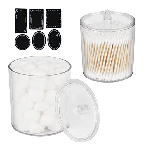 Qtip Holder Storage Canister Clear Plastic Jar for Cotton Ball,Cotton Swab,Cotton Rounds,Floss Picks, Hair Clips,Qtip Dispenser Apothecary Jars,Bathroom Organizer,Makeup Organizer with 6 Labels(15 oz+20 oz)