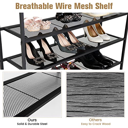 Giantex 5-Tier Shoe Rack, Industrial Adjustable Metal Shoe Storage Organizer w/ 4 Metal Mesh Shelves for 16-20 Pairs, Adjustable Feet, Heavy Duty Steel Frame, for Entryway, Hallway, Dorm, Rustic Brown