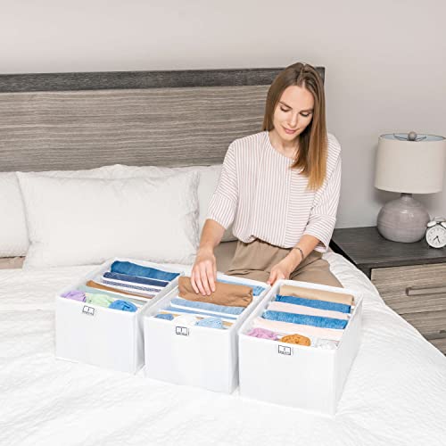 Inoviti Wardrobe Clothes Organizer for Folded - Upgraded & Sturdy Closet Shelf , Pants Tshirt Dresser Organizers Storage Bin Jeans Leggings [2Pcs], White, 14.17x9.84x7.87 inches