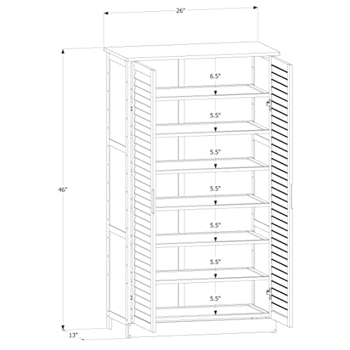 MoNiBloom Tall Shoe Storage Cabinet with Double Shutter Doors, Bamboo Shelf Stand Organizer Rack for 21-25 Pairs Entryway Hallway Bedroom, Brown