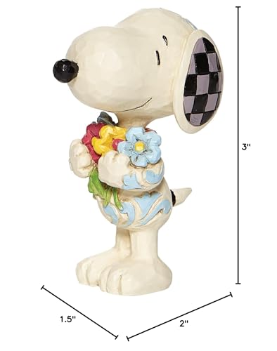 Enesco Peanuts by Jim Shore Snoopy Holding Spring Flowers Miniature Figurine, 3 Inch, Multicolor White