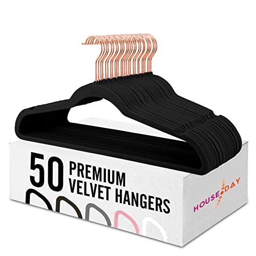 HOUSE DAY Black Magic Hangers 10 Pack and Black Velvet Hangers 50PK,Space Saving Hangers Set