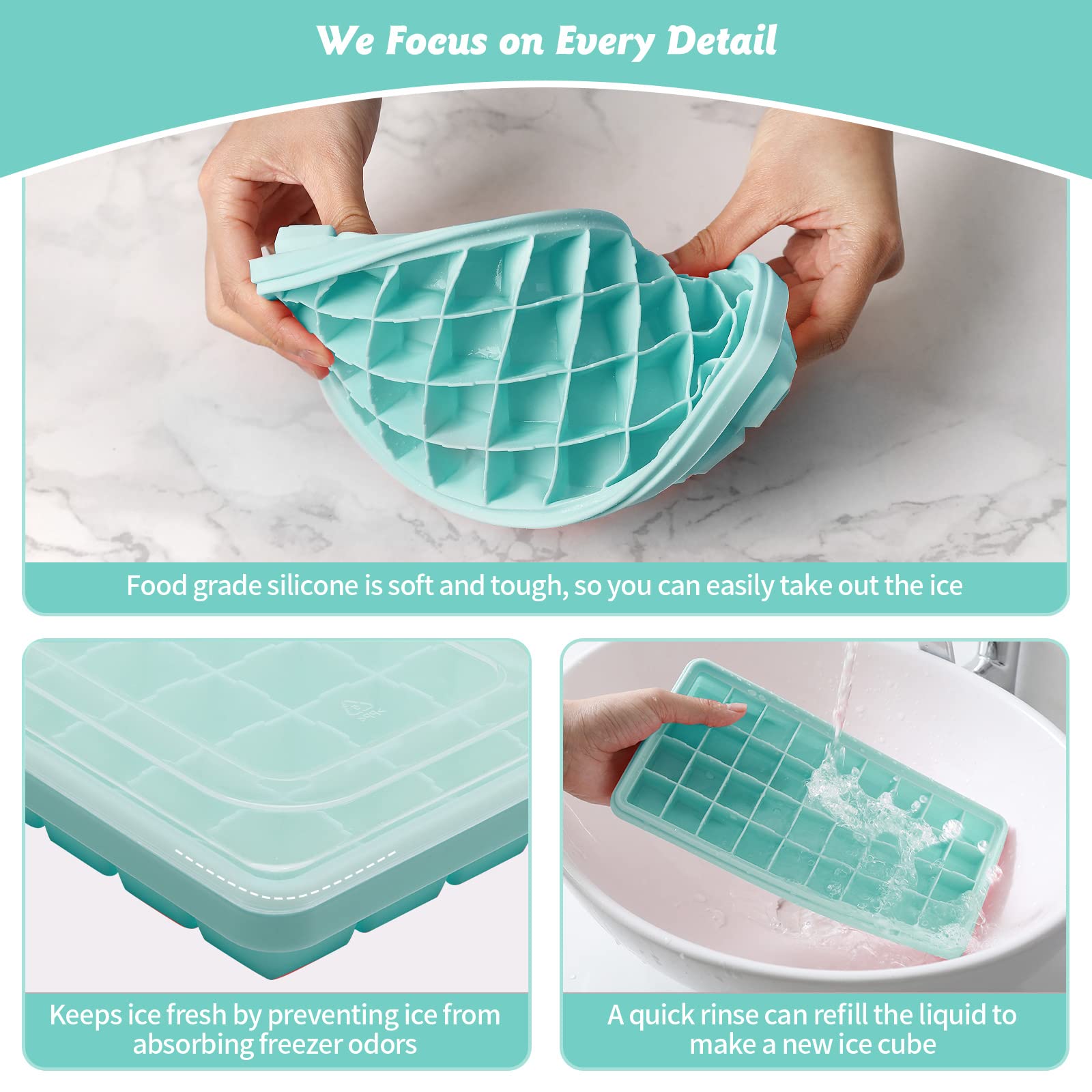 Food-grade Silicone Ice Cube Tray with Lid and Storage Bin for Freezer, Easy-Release 36 Small Nugget Ice Tray with Spill-Resistant Cover&Bucket, Flexible Ice Cube Molds with Ice Container, Scoop Cover