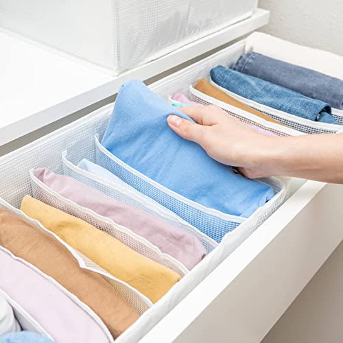 Inoviti Wardrobe Clothes Organizer for Folded - Upgraded & Sturdy Closet Shelf , Pants Tshirt Dresser Organizers Storage Bin Jeans Leggings [2Pcs], White, 14.17x9.84x7.87 inches