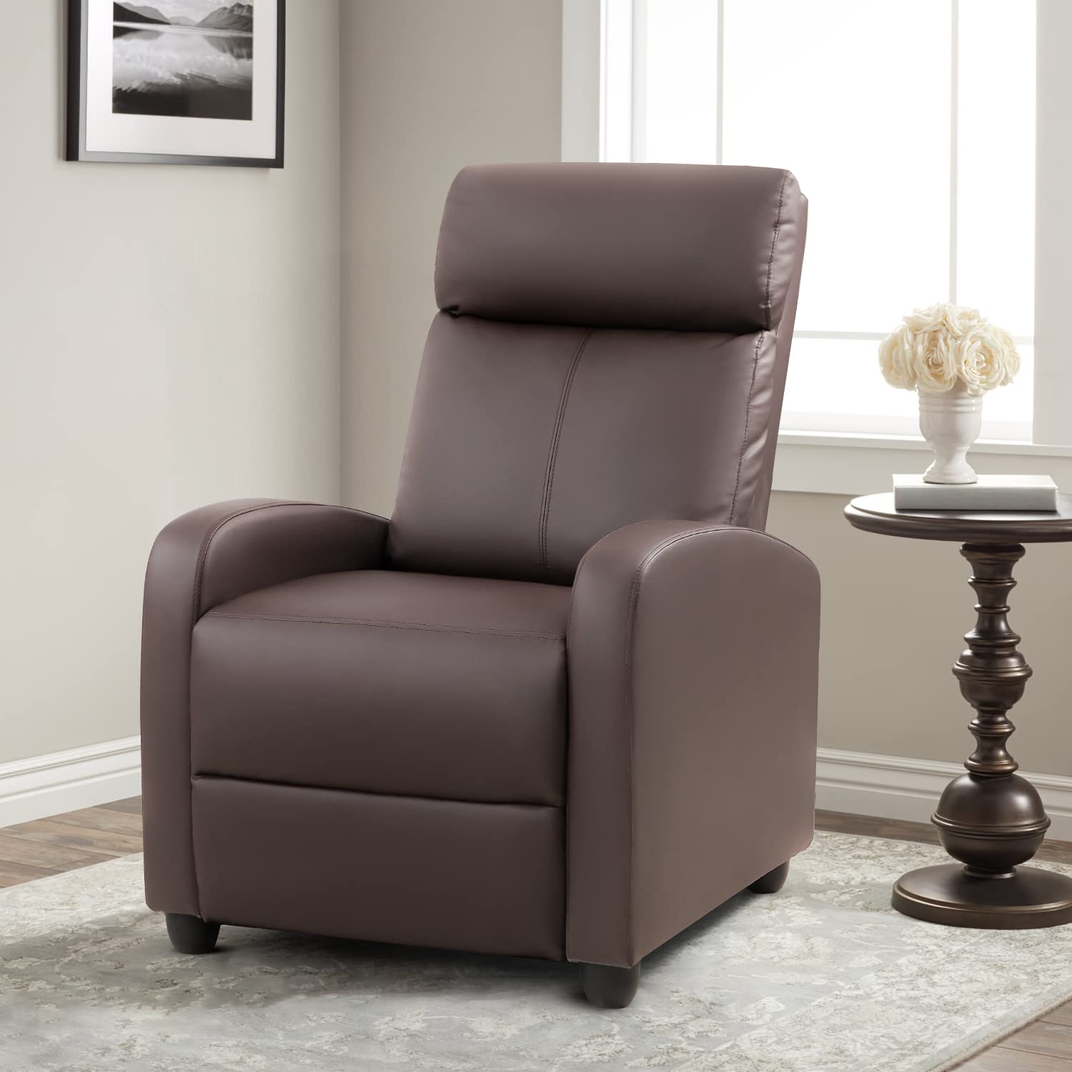 Furniwell Massage Recliner Chair for Living Room Adjustable PU Leather Reclining Chair Home Theater Seating Modern Winback Single Sofa for Adults with Footrest (Leather, Brown)
