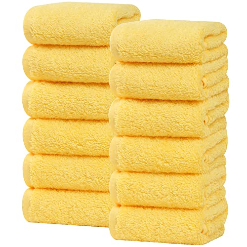 SEMAXE Cotton Washcloths Set, Highly Absorbent and Soft Feel Face Towel, Hotel Spa Bathroom Fingertip Towel,Yellow Washcloth-Pack of 12