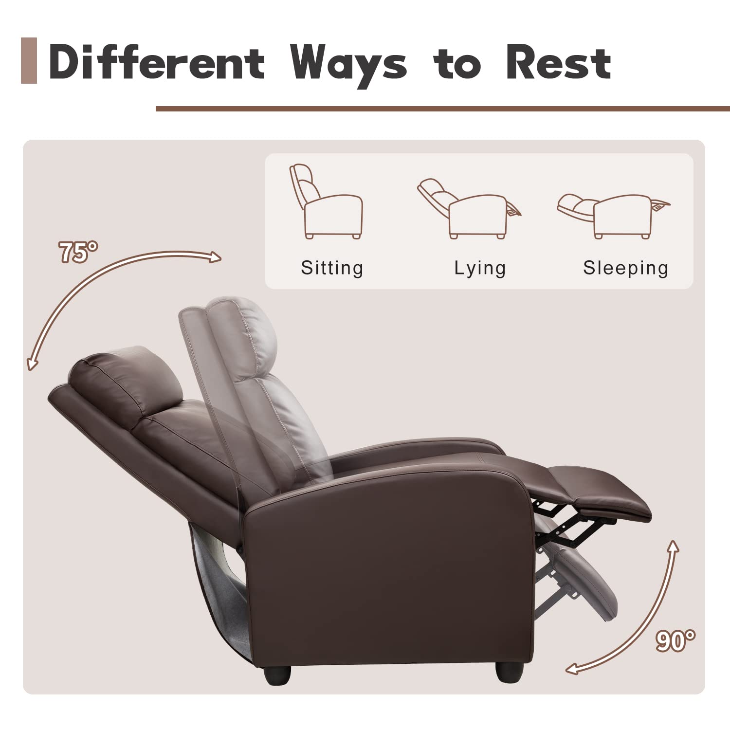 Furniwell Massage Recliner Chair for Living Room Adjustable PU Leather Reclining Chair Home Theater Seating Modern Winback Single Sofa for Adults with Footrest (Leather, Brown)