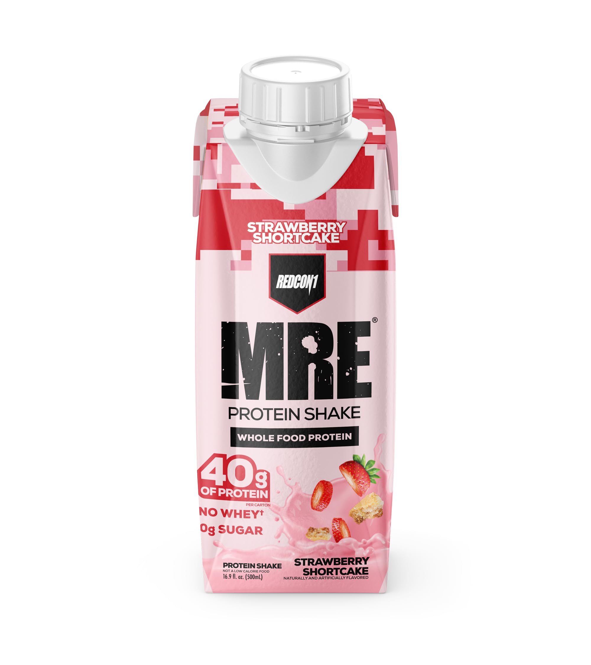 REDCON1 MRE Ready to Drink Protein Shakes, Strawberry Shortcake - Protein Drinks with Whole Food Sources - Sugar Free RTD Shake Formulated to Fuel Athletes at Any Time (12 Pack)