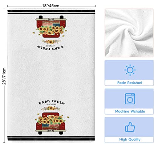 Beisseid Kitchen Towels Farm Fresh Sunflower Truck Dish Cloth Fingertip Bath Towels Cloth Black Stripes Hand Drying Soft Cotton Tea Towel 18x28in