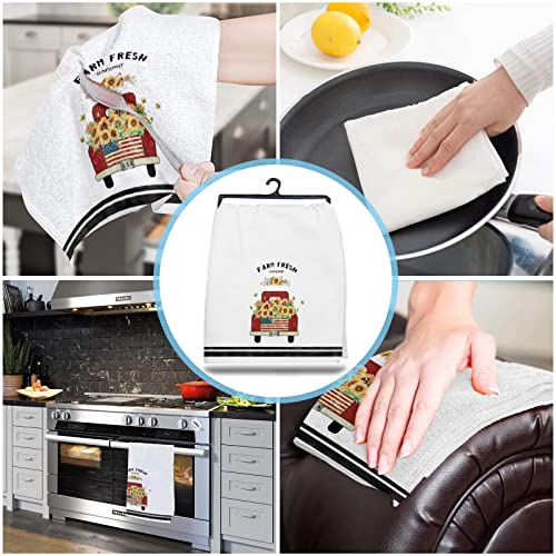 Beisseid Kitchen Towels Farm Fresh Sunflower Truck Dish Cloth Fingertip Bath Towels Cloth Black Stripes Hand Drying Soft Cotton Tea Towel 18x28in