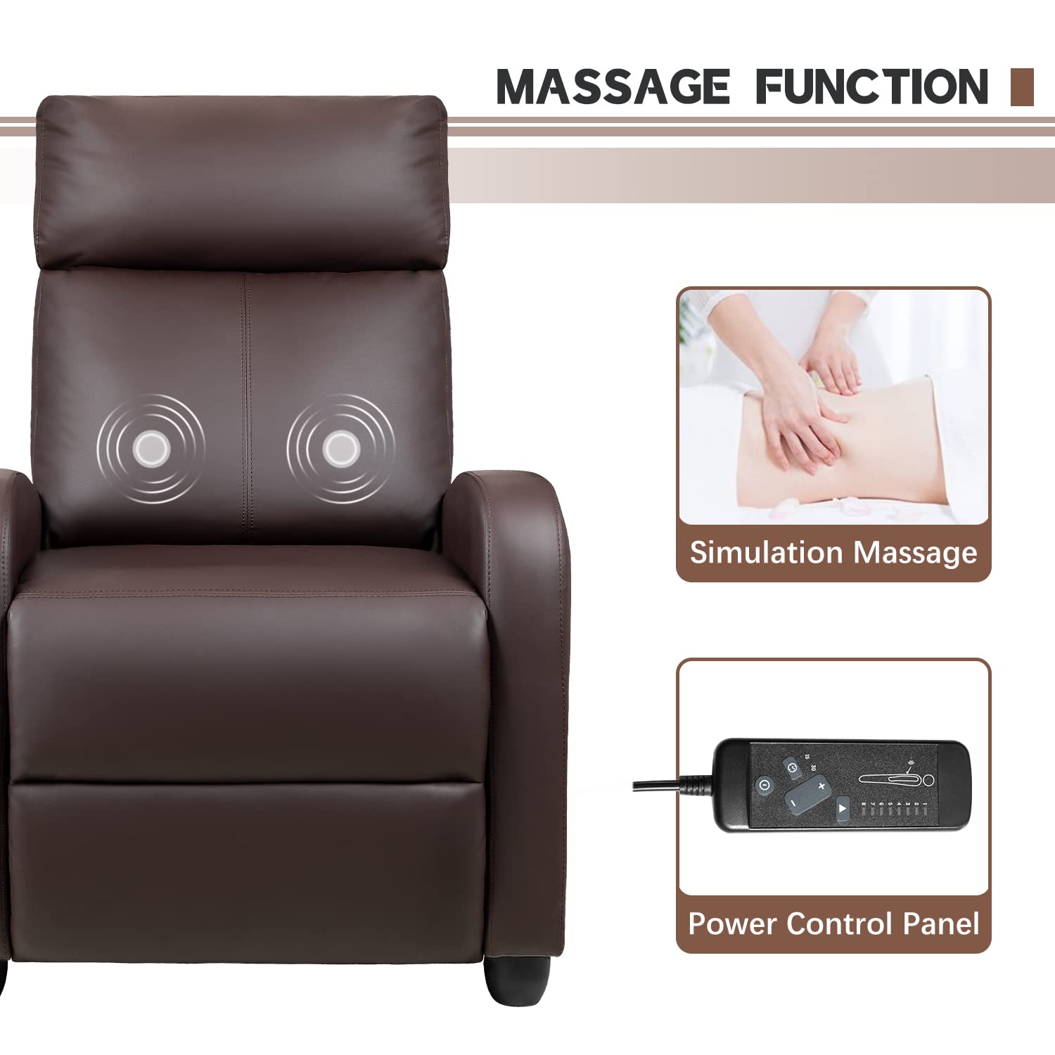 Furniwell Massage Recliner Chair for Living Room Adjustable PU Leather Reclining Chair Home Theater Seating Modern Winback Single Sofa for Adults with Footrest (Leather, Brown)