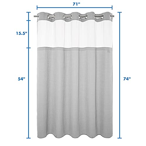 Voguease Cotton Blend Shower Curtain with Snap-in Liner and See-Through Top - Waffle Weave, Heavy Duty, Machine Washable - 71 x 74 inches, Gray