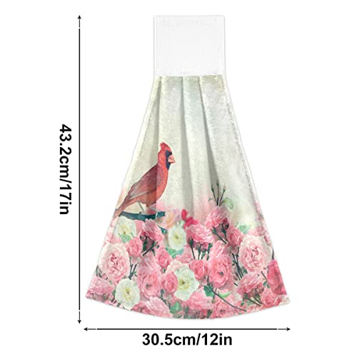 Red Cardinal Rose Kitchen Hand Towel Home Decorative Hanging Tie Towels 2PCS Super Soft Absorbent WashCloth Tie Towels for Home Bathroom Farmhouse Housewarming Tabletop, 12x17Inches