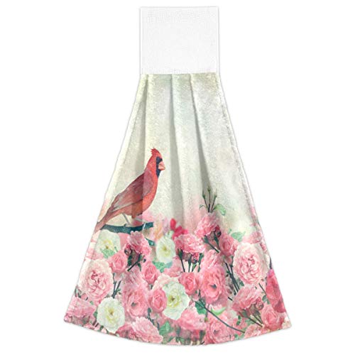 Red Cardinal Rose Kitchen Hand Towel Home Decorative Hanging Tie Towels 2PCS Super Soft Absorbent WashCloth Tie Towels for Home Bathroom Farmhouse Housewarming Tabletop, 12x17Inches