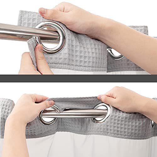 Voguease Cotton Blend Shower Curtain with Snap-in Liner and See-Through Top - Waffle Weave, Heavy Duty, Machine Washable - 71 x 74 inches, Gray