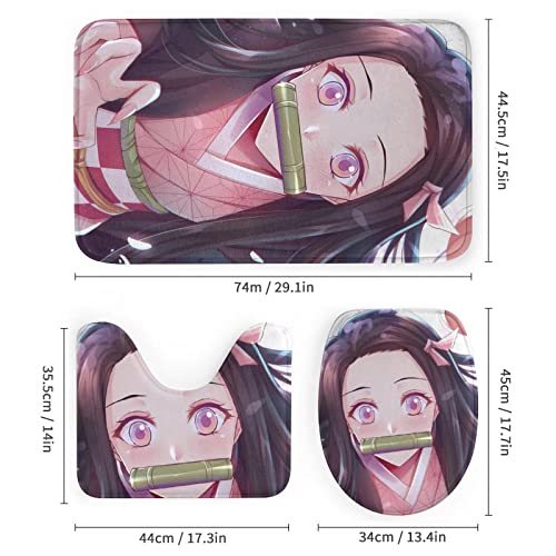 FFIS Anime ๐๐.๐๐จ๐ง ๐๐ฅ๐.๐๐๐ซ ๐๐๐ณ๐ฎ.๐๐จ Bathroom Shower Curtain Set, 4 Piece Bathroom with Waterproof Shower Curtain and Non Slip Shower Mat & Toilet Lid Cover Mat U Carpet