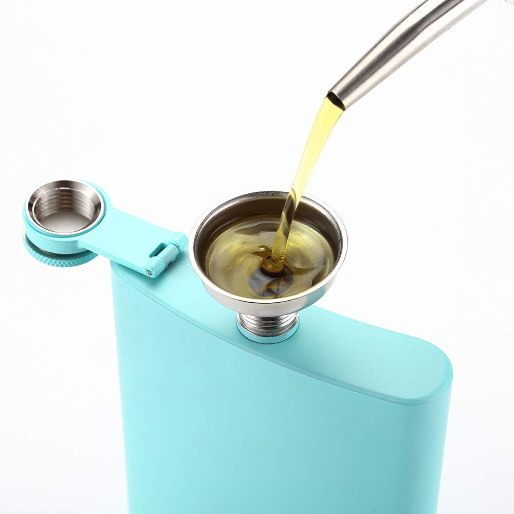 FYL Hip Flask for Liquor Matte Purple 8 Oz 18/8 Stainless Steel Leakproof with Funnel, Never-Lose Cap Flask