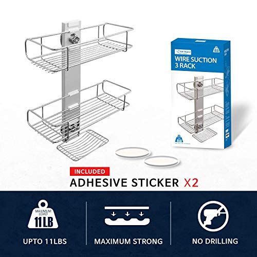 Bath Beyond BATHBEYOND Shower Caddy Suction Cup Tier Shower Shelf - Adjustable Shower Caddy 400 Stainless Steel No-Drilling and Extra Adhesive Sticker for More Stronger Suction (3Tier)