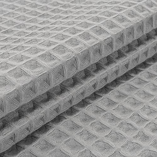 Voguease Cotton Blend Shower Curtain with Snap-in Liner and See-Through Top - Waffle Weave, Heavy Duty, Machine Washable - 71 x 74 inches, Gray