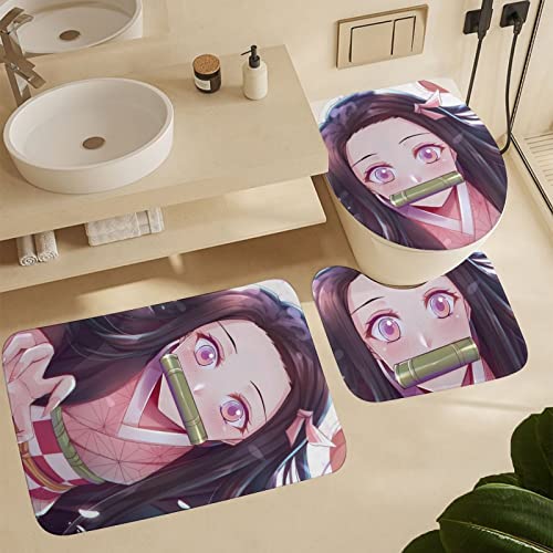 FFIS Anime ๐๐.๐๐จ๐ง ๐๐ฅ๐.๐๐๐ซ ๐๐๐ณ๐ฎ.๐๐จ Bathroom Shower Curtain Set, 4 Piece Bathroom with Waterproof Shower Curtain and Non Slip Shower Mat & Toilet Lid Cover Mat U Carpet