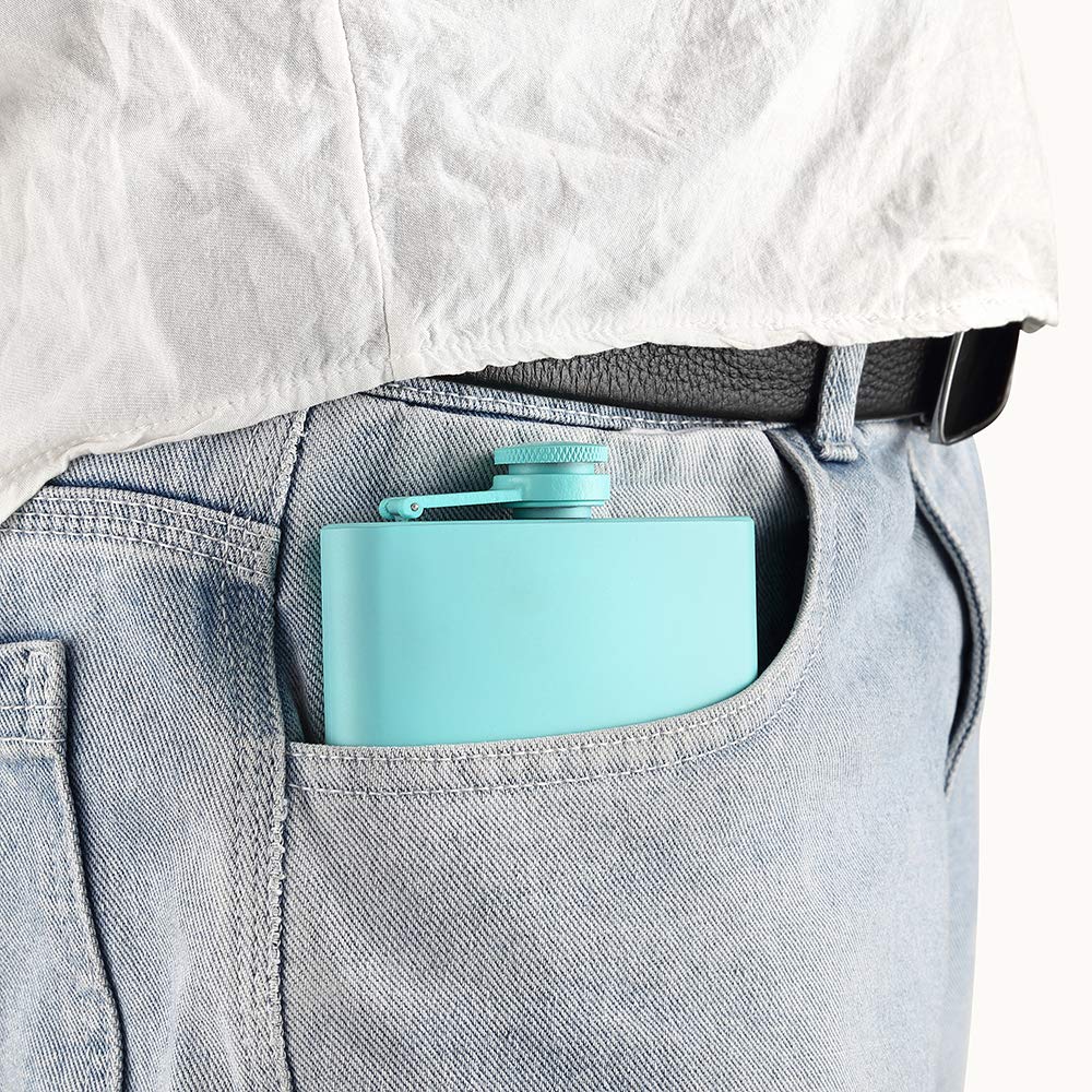 FYL Hip Flask for Liquor Matte Purple 8 Oz 18/8 Stainless Steel Leakproof with Funnel, Never-Lose Cap Flask