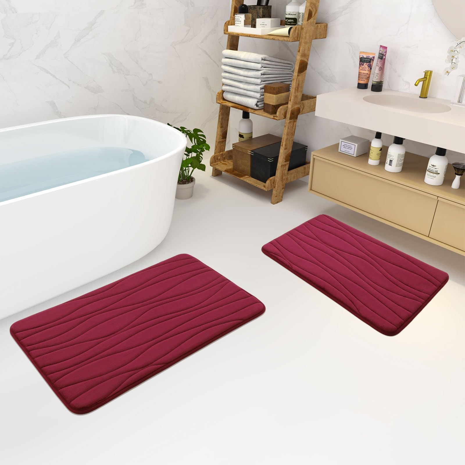 Buganda Memory Foam Bathroom Rug Mat 24x16, Extra Soft and Absorbent Bath Mats, Non-Slip and Machine Washable Bath Rugs for Bathroom Floor,Tub and Shower, Burgundy
