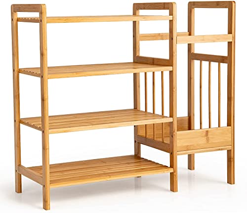 LUARANE 4-Tier Shoe Rack with Umbrella Stand, Free Standing Entryway Organizer with Bamboo Frame, Multifunctional Shoe Shelf for Entryway Hallway Living Room Staircase