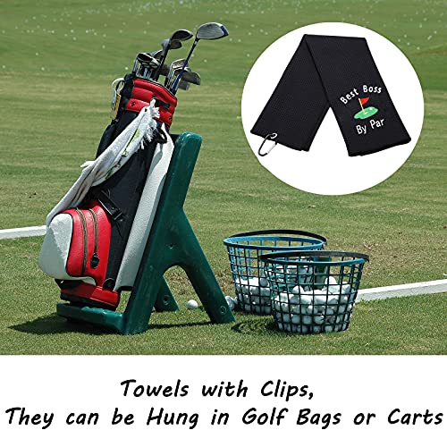 LEVLO Boss Gift Funny Golf Towel Gift for Golfer Best Boss by Par Golf Embroidered Golf Towel Gift Boss's Day (Best Boss- Black)