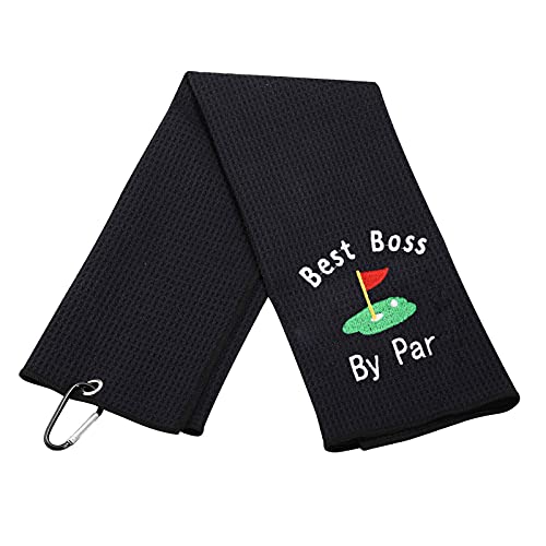 LEVLO Boss Gift Funny Golf Towel Gift for Golfer Best Boss by Par Golf Embroidered Golf Towel Gift Boss's Day (Best Boss- Black)