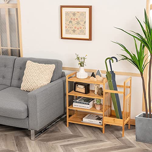 LUARANE 4-Tier Shoe Rack with Umbrella Stand, Free Standing Entryway Organizer with Bamboo Frame, Multifunctional Shoe Shelf for Entryway Hallway Living Room Staircase