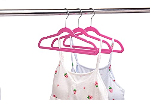 Quality Kids Children's Plastic Non Velvet Non-Flocked Thin Compact Shirt and Skirt/Pant Bundle Coat Hangers with Metal Clips for Skirts Pants Blouses 360° Swivel Hook, Jacket, Pink