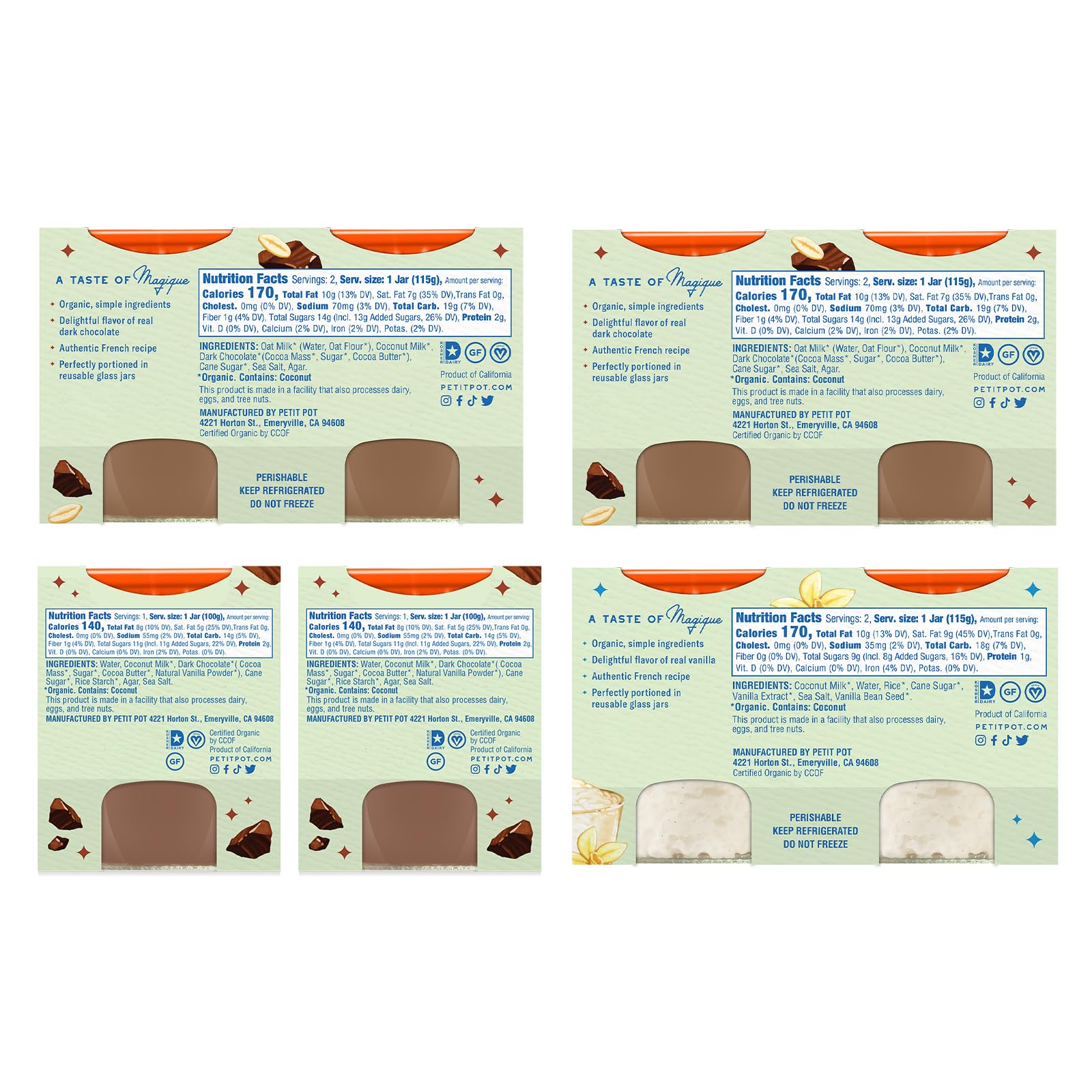 Petit Pot | Organic French Dessert | Plant-Based Variety Pack | Gluten-Free | Kosher | Ready-to-Eat | No Artificial Ingredients | No Preservatives | 4 Ounce (4 2-packs)