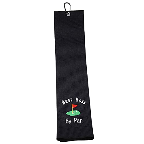 LEVLO Boss Gift Funny Golf Towel Gift for Golfer Best Boss by Par Golf Embroidered Golf Towel Gift Boss's Day (Best Boss- Black)