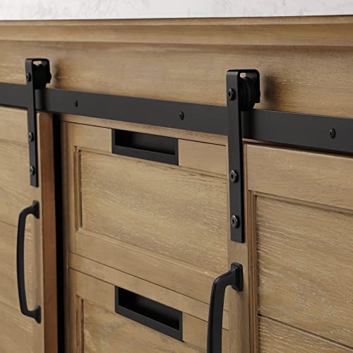 OVE Decors Edenderry 72" Double Undermount Sink Bathroom Vanity with Cultured Marble Countertop and Barn Doors, Pre-Assembled | Backsplash Included | 03 Drawers and Power Bar, 72 inches, Rustic Almond