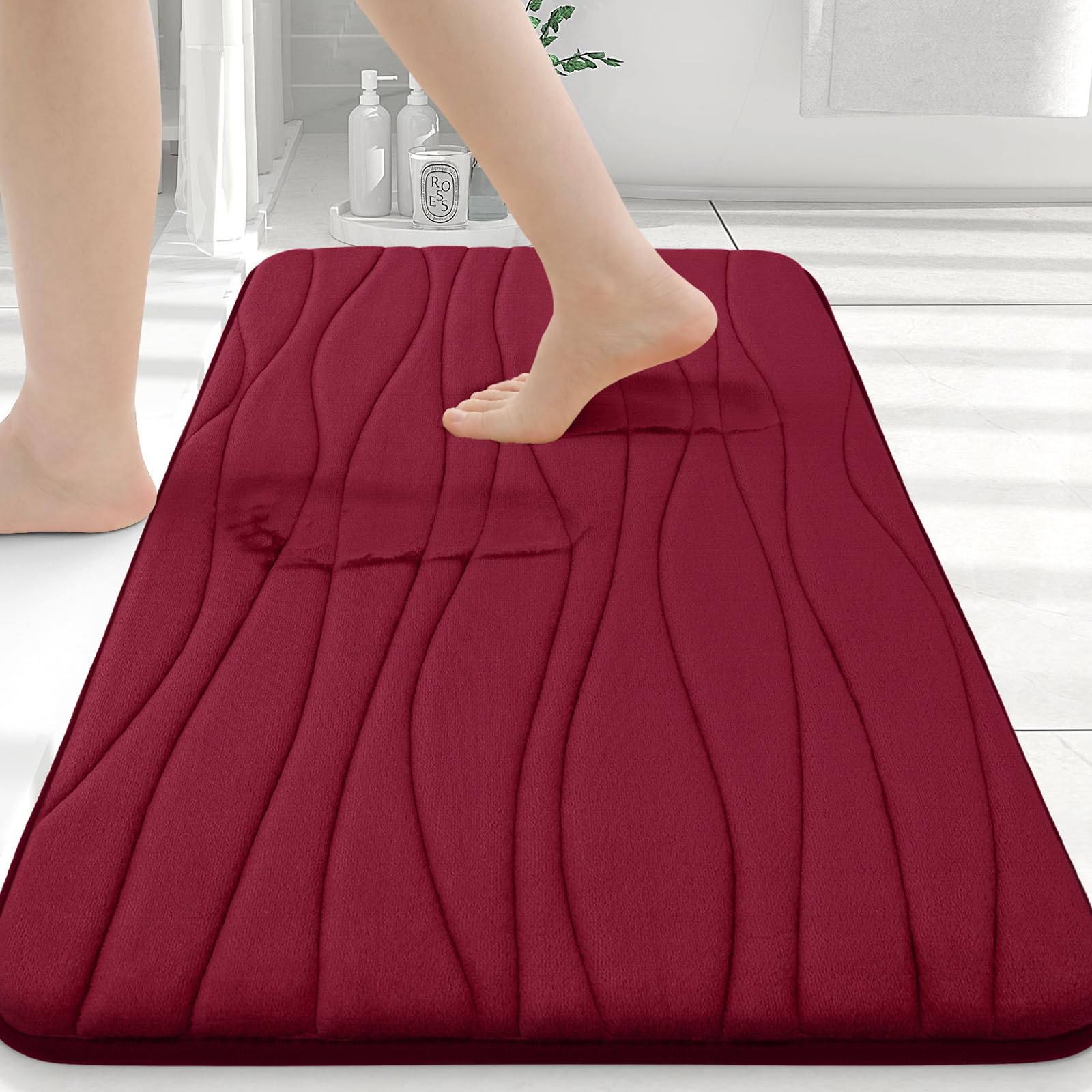 Buganda Memory Foam Bathroom Rug Mat 24x16, Extra Soft and Absorbent Bath Mats, Non-Slip and Machine Washable Bath Rugs for Bathroom Floor,Tub and Shower, Burgundy