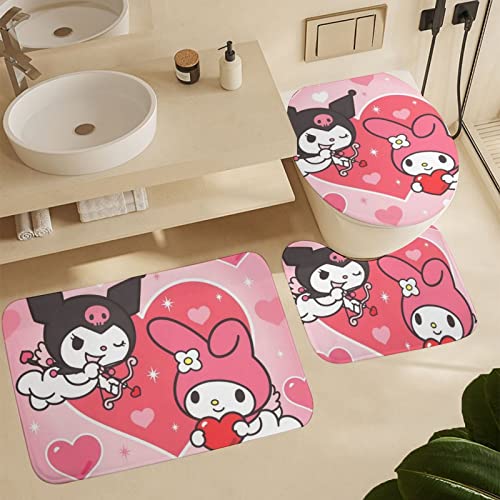 fmsnupz 4PCS Anime Shower Curtain Set, Cute Bathroom Decor with Non-Slip Rugs, Toilet Lid Cover and Bath Mat, Waterproof Fabric Shower Curtains with 12 Hooks, 70.8"x70.8"