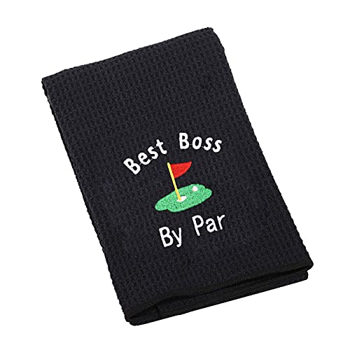 LEVLO Boss Gift Funny Golf Towel Gift for Golfer Best Boss by Par Golf Embroidered Golf Towel Gift Boss's Day (Best Boss- Black)