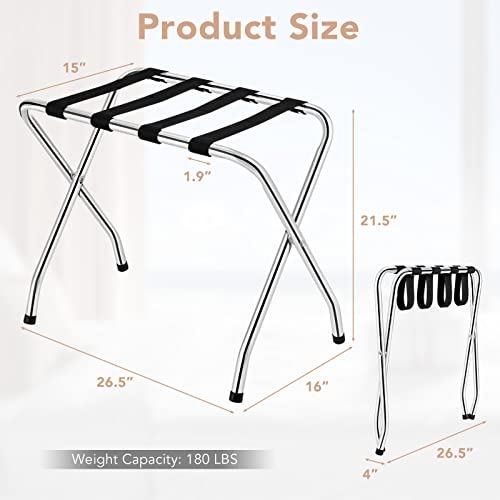 GOFLAME Folding Luggage Rack, Chrome Metal Suitcase Stand for Guest Room, Bedroom, Hotel, No Assembly Required