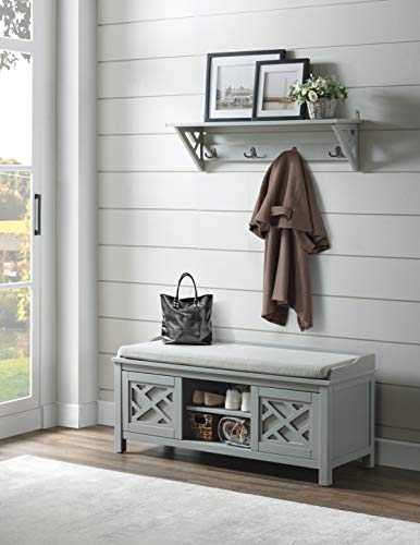 Alaterre Furniture Coventry Coat Hook & Storage Bench Hall Tree Set, Gray, Tool Organization For Entryway, Mudroom, Laundry Room, 4 Double Hooks, 3 Cubbies, 2 Sliding Doors, Traditional, Modern